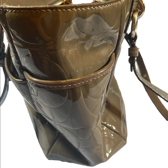 Coach | Bags | Coach Signature Olive Green Patent Embossed Leather ...